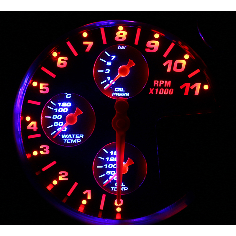 5" 4-In-1 Black LED 11K RPM Tachometer Oil Water Temp Pressure Gauge ...