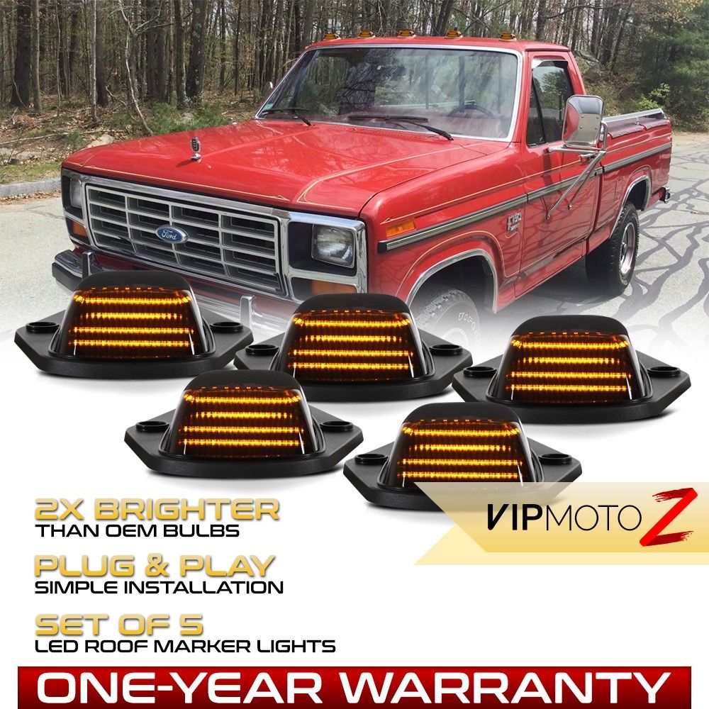5PC LED Smoked Roof Cab Clearance Running Lights For 1984-1996 Ford ...