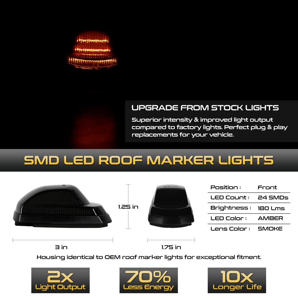 5PC LED Smoked Roof Cab Clearance Running Lights For 2017-2022 Ford ...