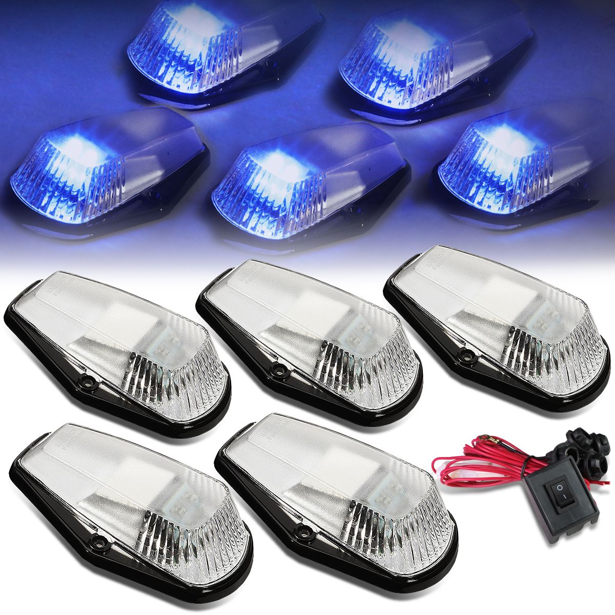 80-96 Ford F150-F450 5 X LED Cab Roof Top Lights + Wiring Harness ...