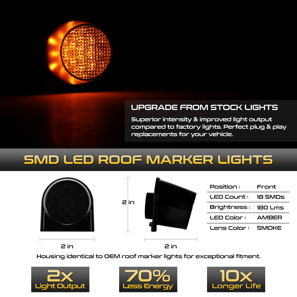 84-93 D150 D250 D350 W150 W250 W350 Amber LED Roof Clearance Lights ...