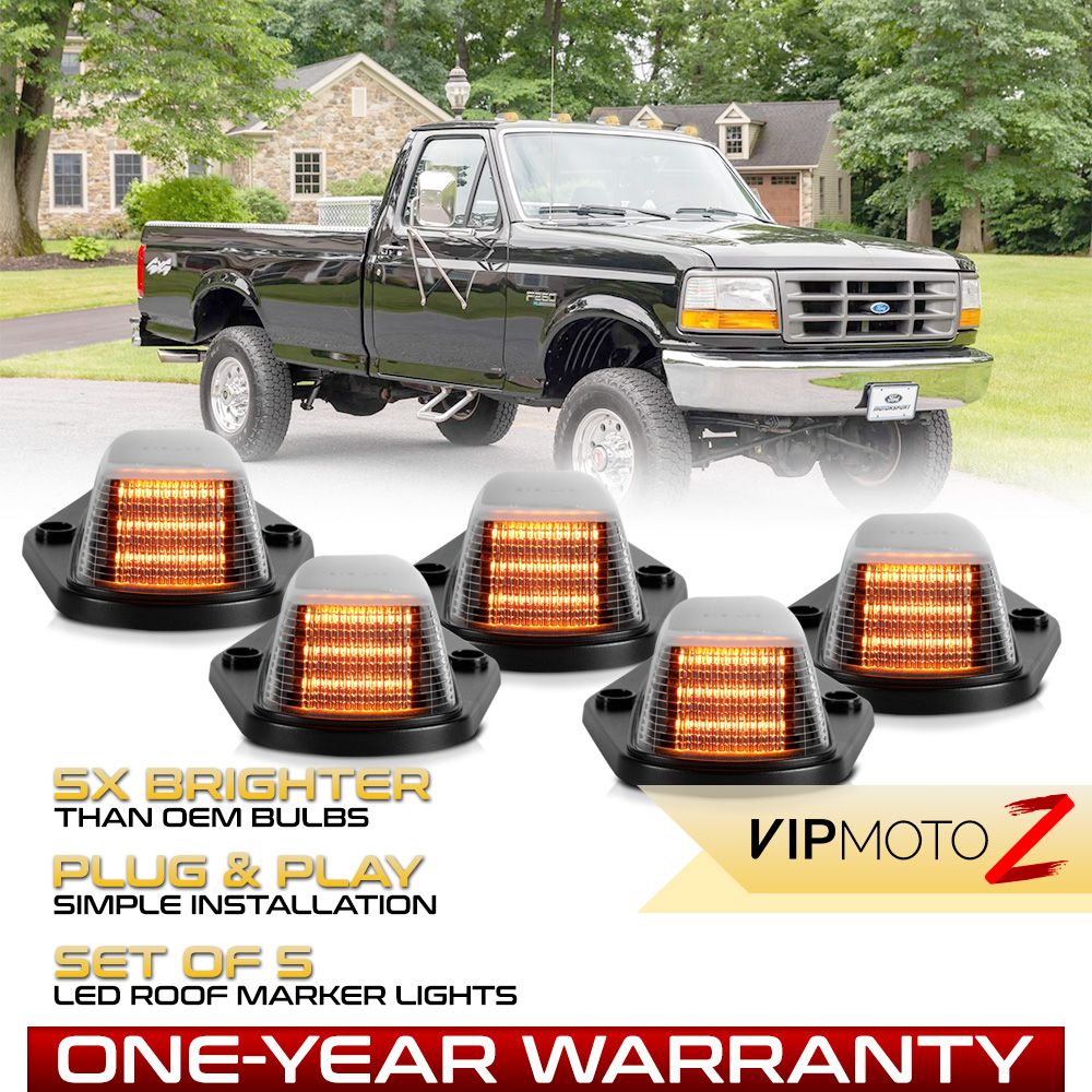 84-96 Ford F150 F250 F350 Amber LED Roof Clearance Lights - Clear Lens ...