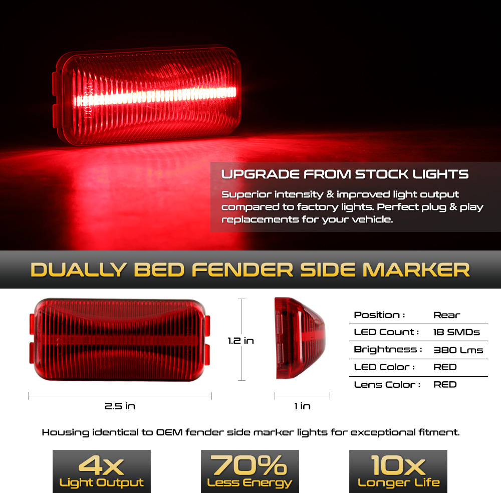 84-96 Ford F250 F350 Dually LED Dually Fender Marker Lights - Amber ...