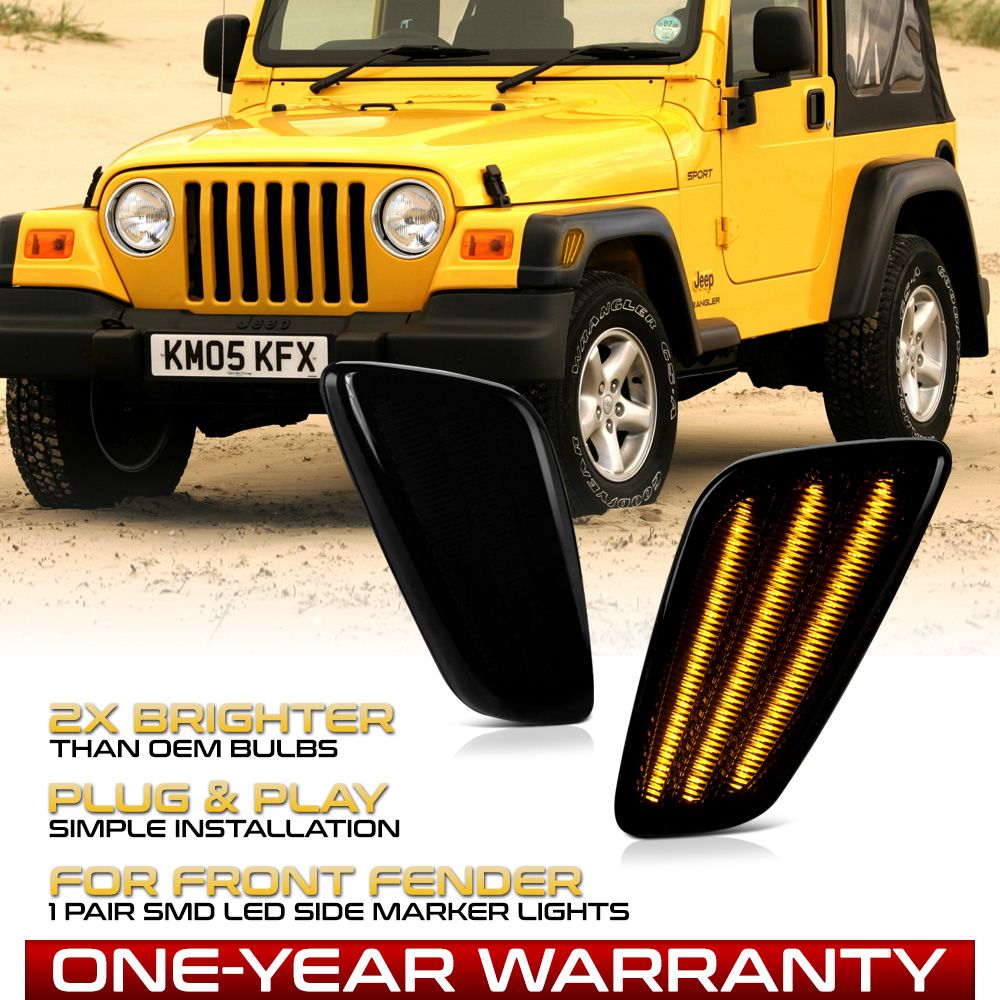 97-06 Jeep Wrangler Amber LED Side Marker Lights - Smoked Lens - LAC-SML-JWTJ97-AM-SM