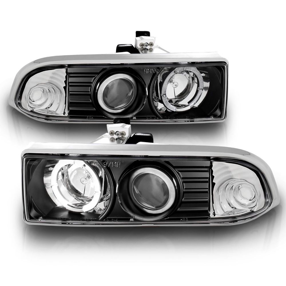 98-04 Chevy S10 Angel Eye Halo Projector Headlights - Black