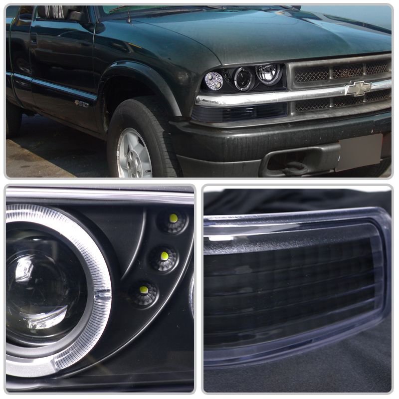 98-04 Chevy S10 Pickup / Blazer Angel Eye Halo LED Projector Headlights ...
