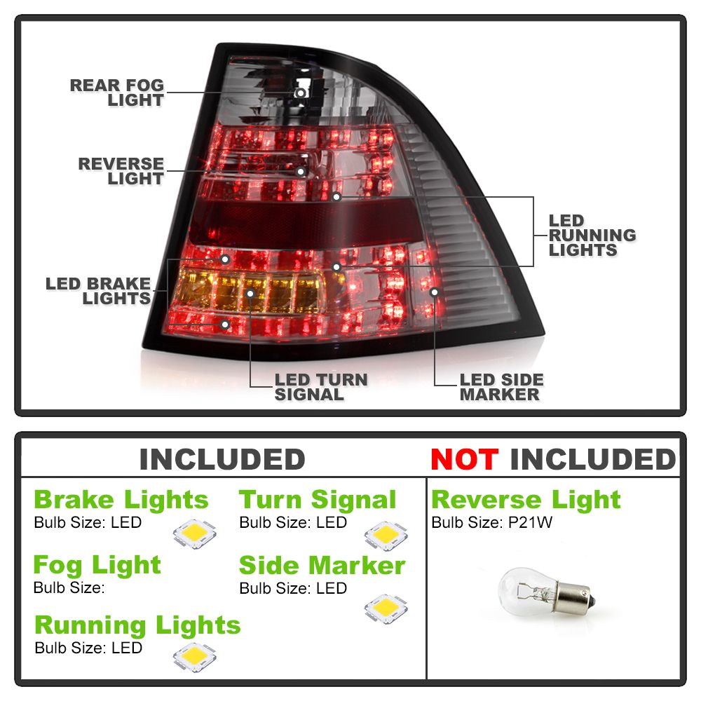 SPYDER 98-05 Mercedes Benz ML-Class W163 Euro Style LED Tail Lights ...