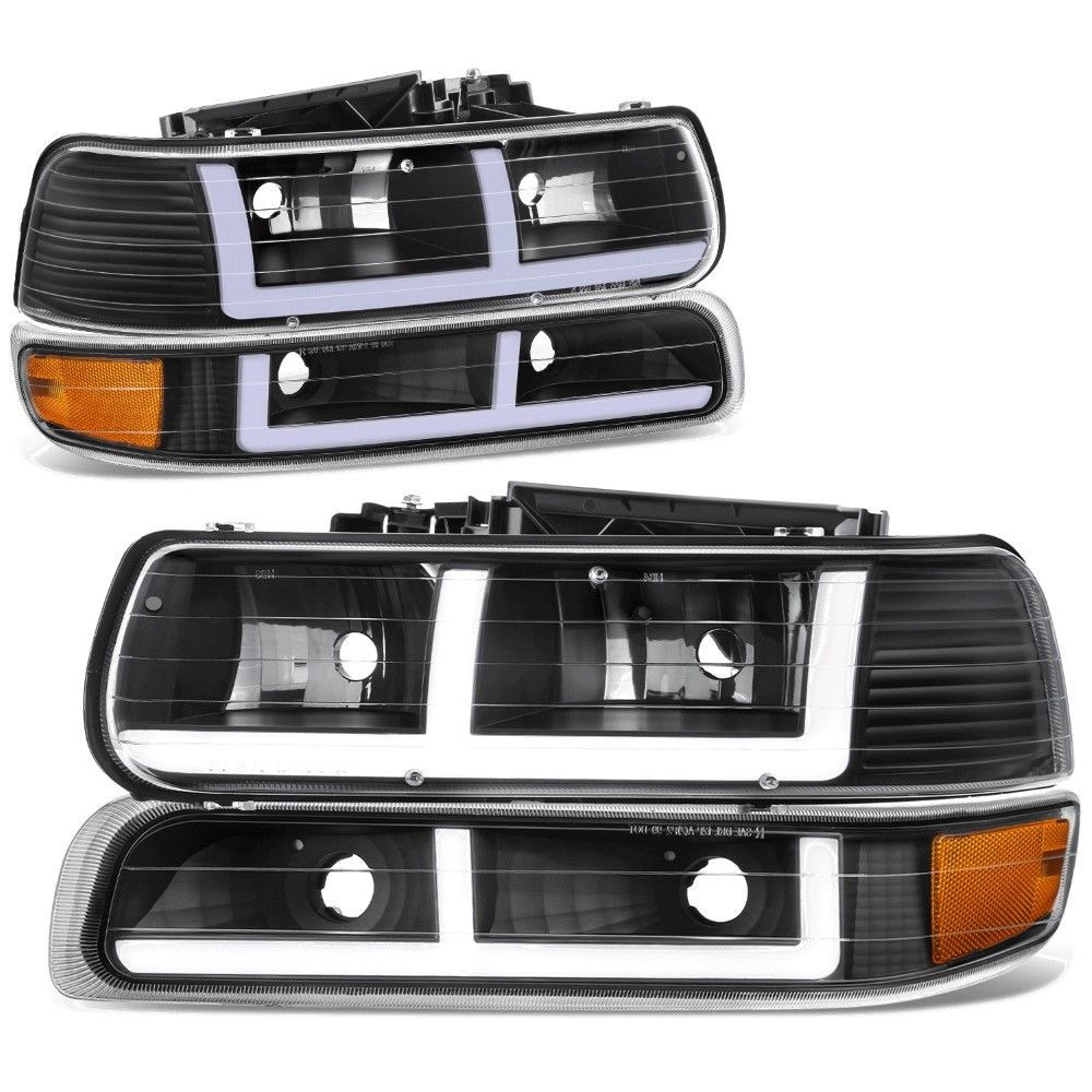 99-02 Chevy Silverado / 00-06 Suburban Tahoe LED DRL Headlights - Black ...