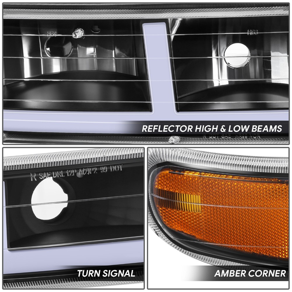 99-02 Chevy Silverado / 00-06 Suburban Tahoe LED DRL Headlights - Black ...