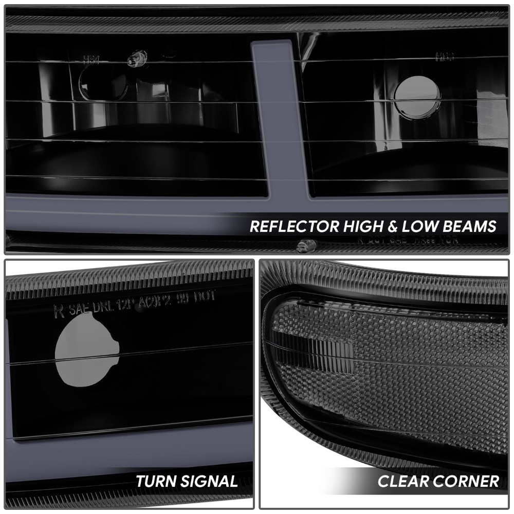 99-02 Chevy Silverado / 00-06 Suburban Tahoe LED DRL Headlights - Black ...