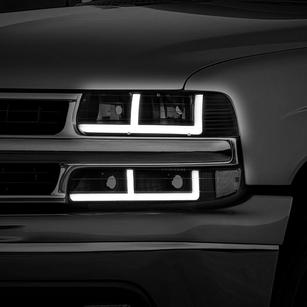 99-02 Chevy Silverado / 00-06 Suburban Tahoe LED DRL Headlights - Black ...