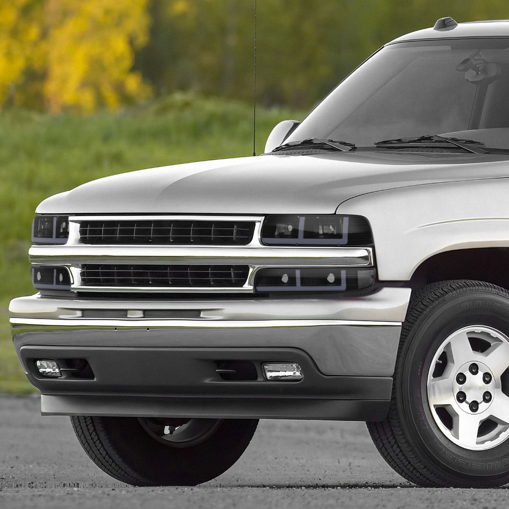 99-02 Chevy Silverado / 00-06 Suburban Tahoe LED DRL Headlights - Black ...