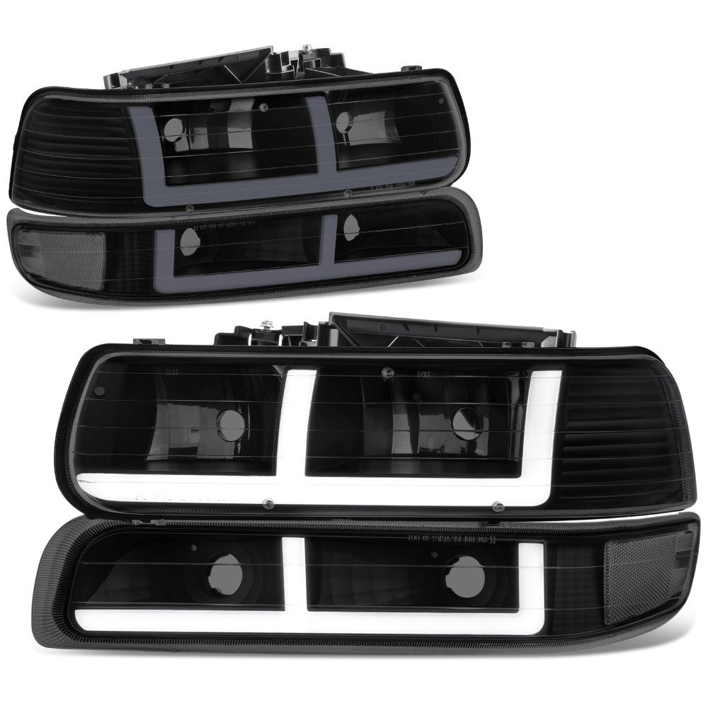 99-02 Chevy Silverado / 00-06 Suburban Tahoe LED DRL Headlights - Black ...
