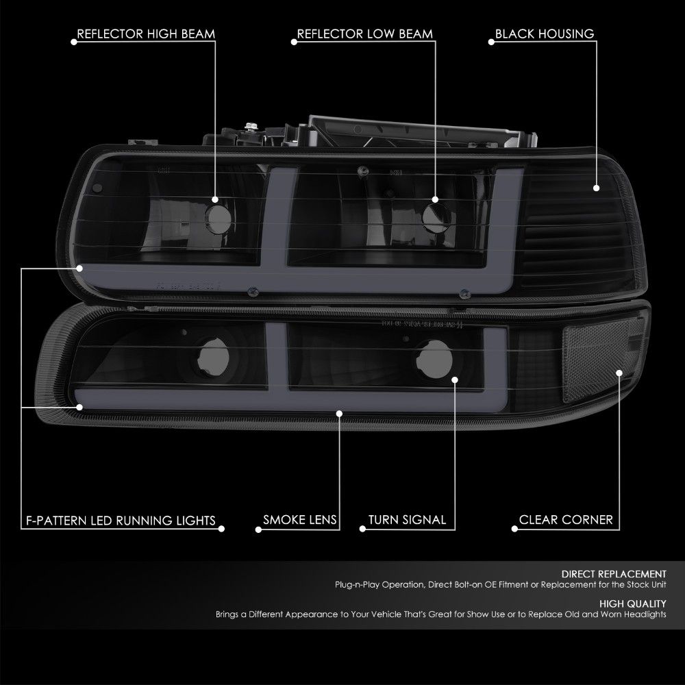 99-02 Chevy Silverado / 00-06 Suburban Tahoe LED DRL Headlights - Black ...