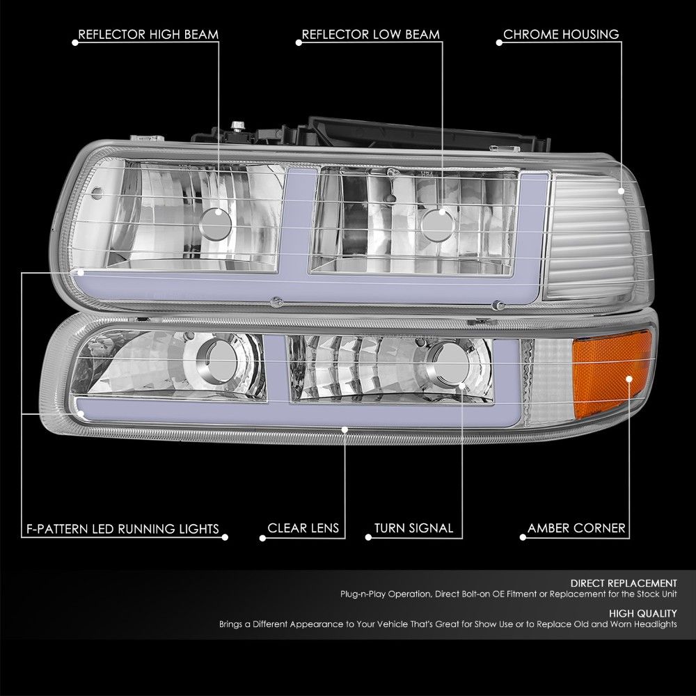 99-02 Chevy Silverado / 00-06 Suburban Tahoe LED DRL Headlights ...
