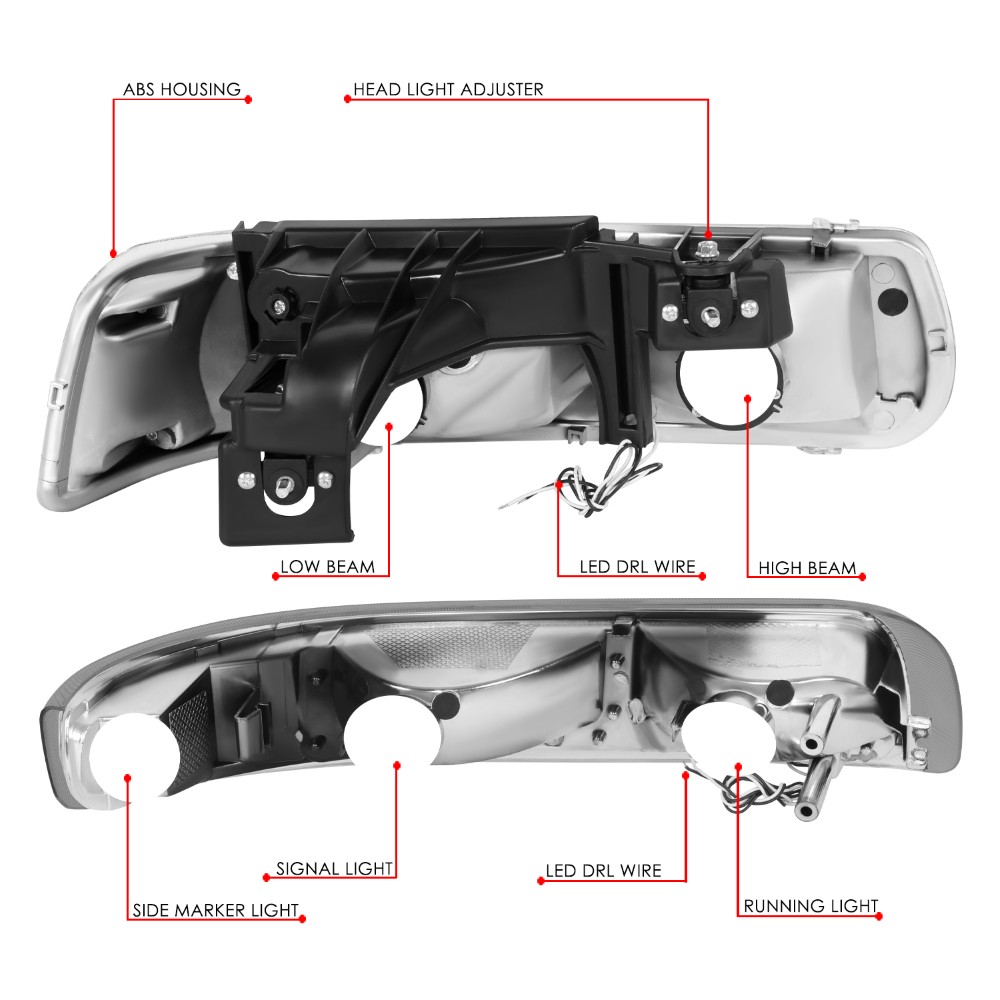 99-02 Chevy Silverado / 00-06 Suburban Tahoe LED DRL Headlights ...