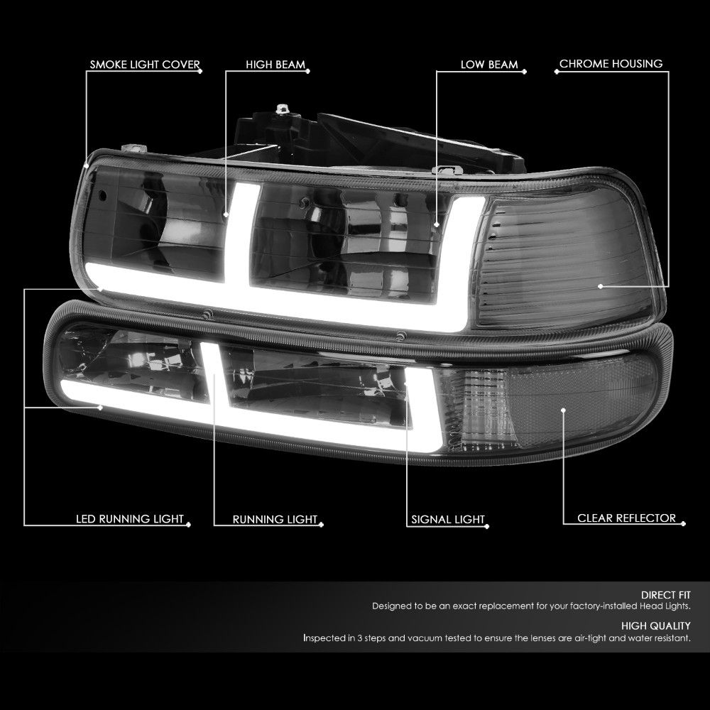 99-02 Chevy Silverado / 00-06 Suburban Tahoe LED DRL Headlights ...