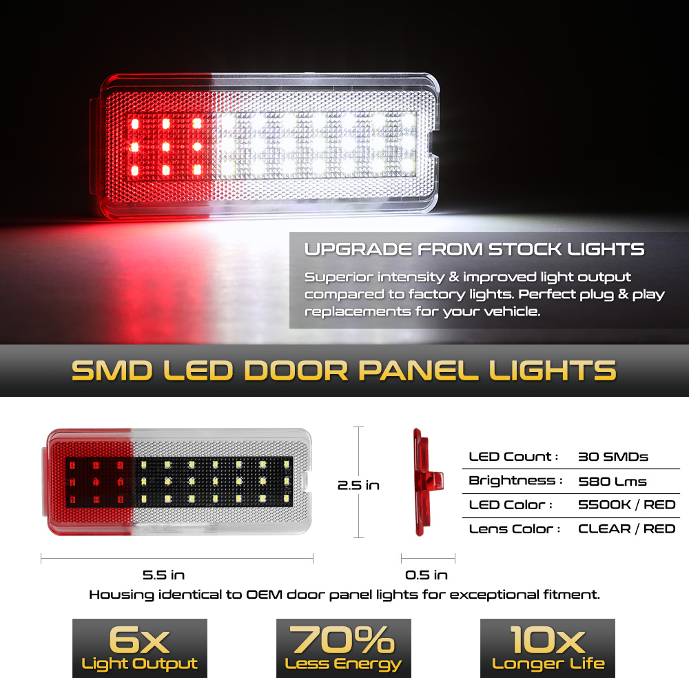 99-07 Ford F250 F350 Superduty Excursion Red / White LED Interior Door ...