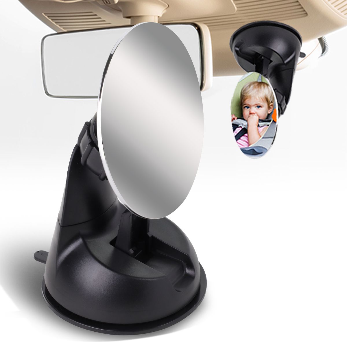Adjustable 75mm Baby Infant Round Back Seat Mirror Rear View Monitor ...