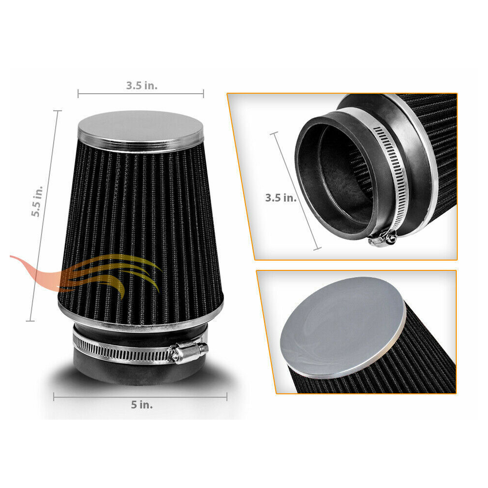 Black 3.5" 89Mm Inlet Narrow Air Intake Cone Replacement Quality Dry ...