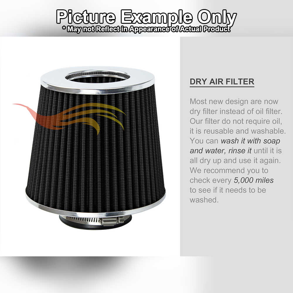 Black 3.5" 89Mm Inlet Narrow Air Intake Cone Replacement Quality Dry ...