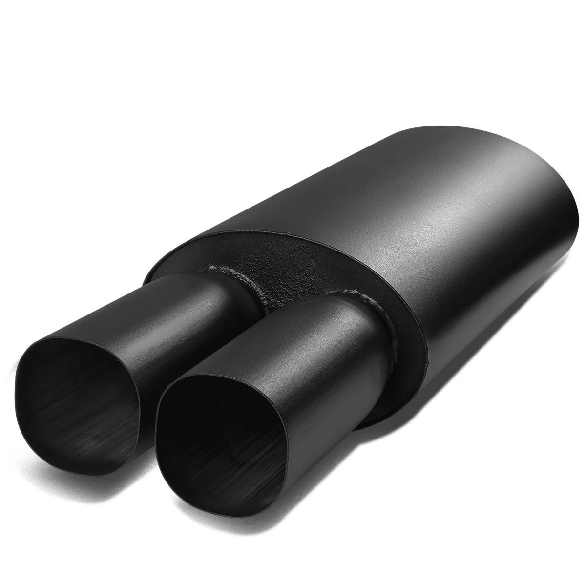 Black Coated Stainless Steel Dual 3" Square Tip Exhaust Oval Muffler