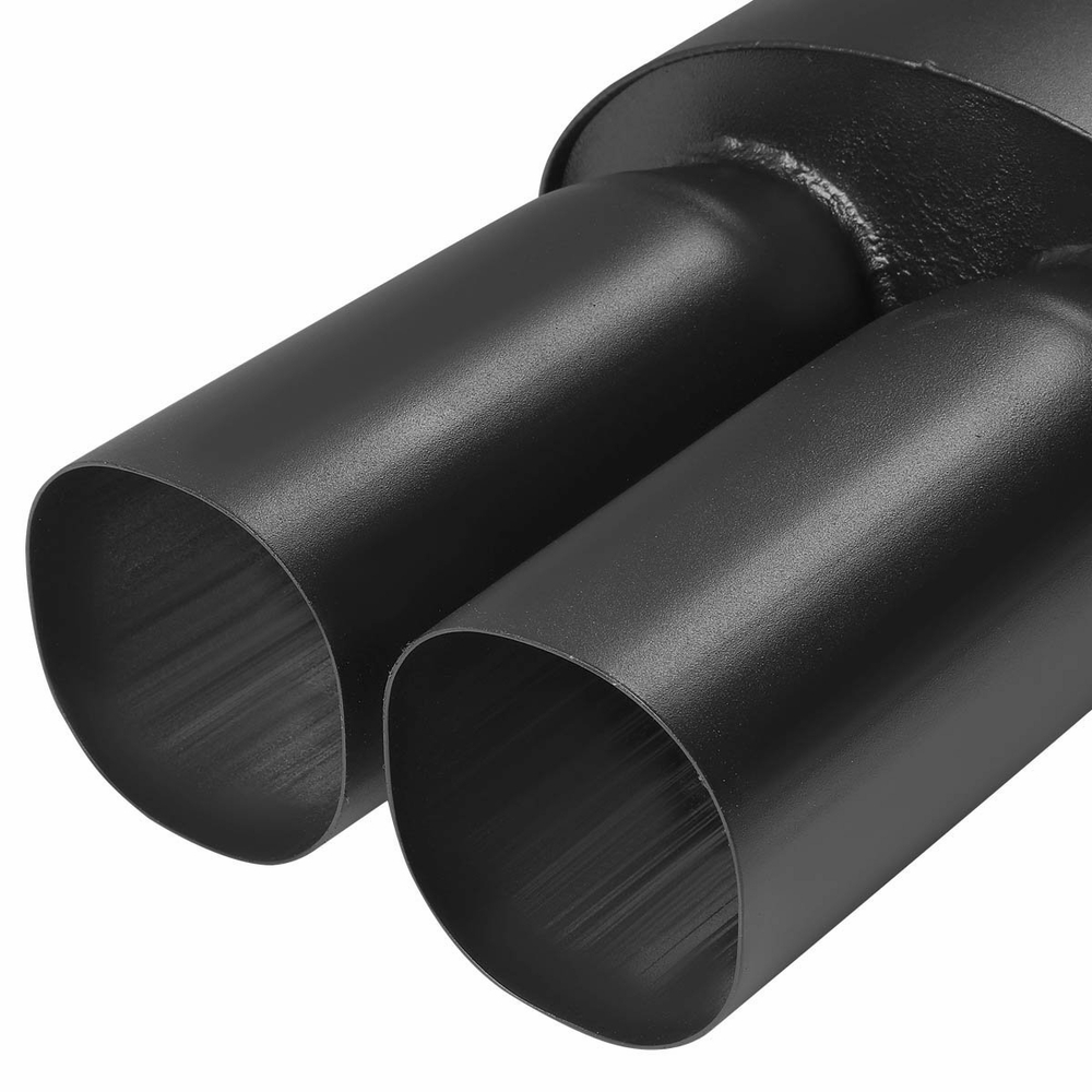 Black Coated Stainless Steel Dual 3" Square Tip Exhaust Oval Muffler