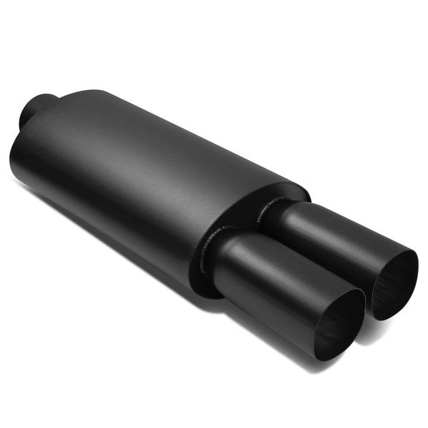 Black Coated Stainless Steel Dual 3" Square Tip Exhaust Oval Muffler