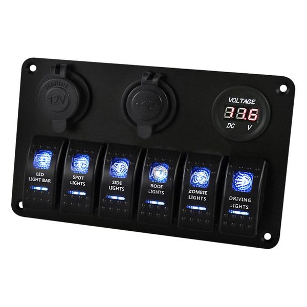 Blue LED Laser Etched Rocker Switch Panel 6 Gang Waterproof Boat Car ...