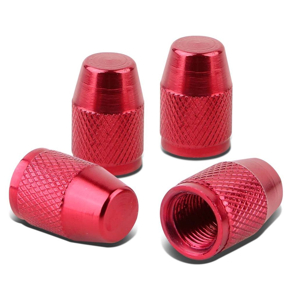 Bullet Style Polished Aluinum Red Tire Vavle Stem Caps (Pack of 4)