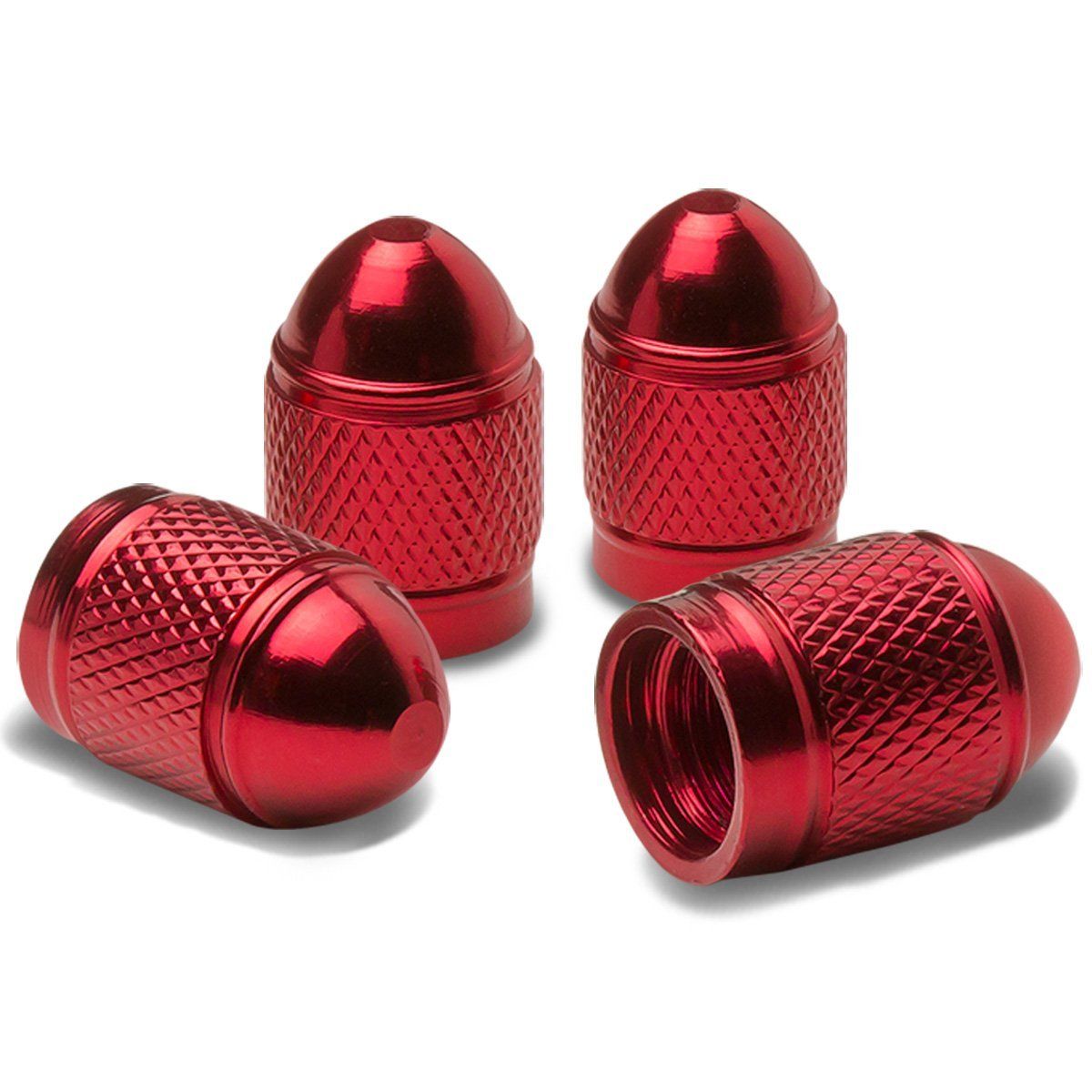Bullet Style Polished Aluminum Red Chrome Tire Valve Stem Caps (Pack of 4)