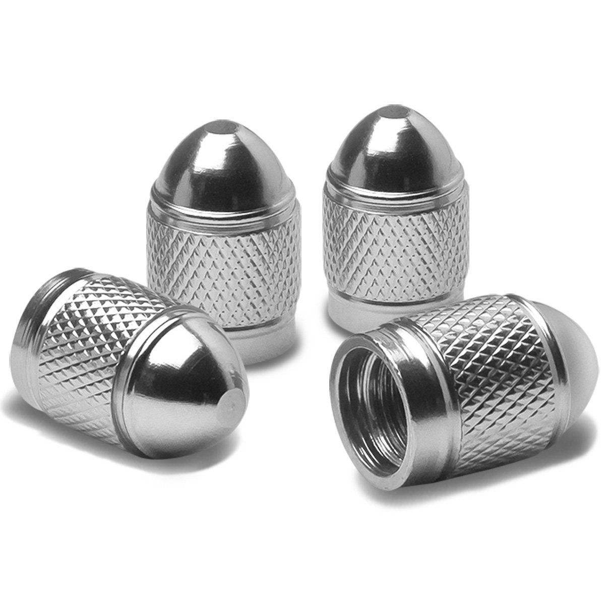Bullet Style Polished Aluminum Silver Chrome Tire Valve Stem Caps (Pack ...