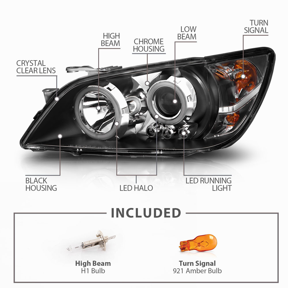 CG® 01-05 Lexus IS300 JDM Black Projector Headlights Dual Halo 02-AZ ...