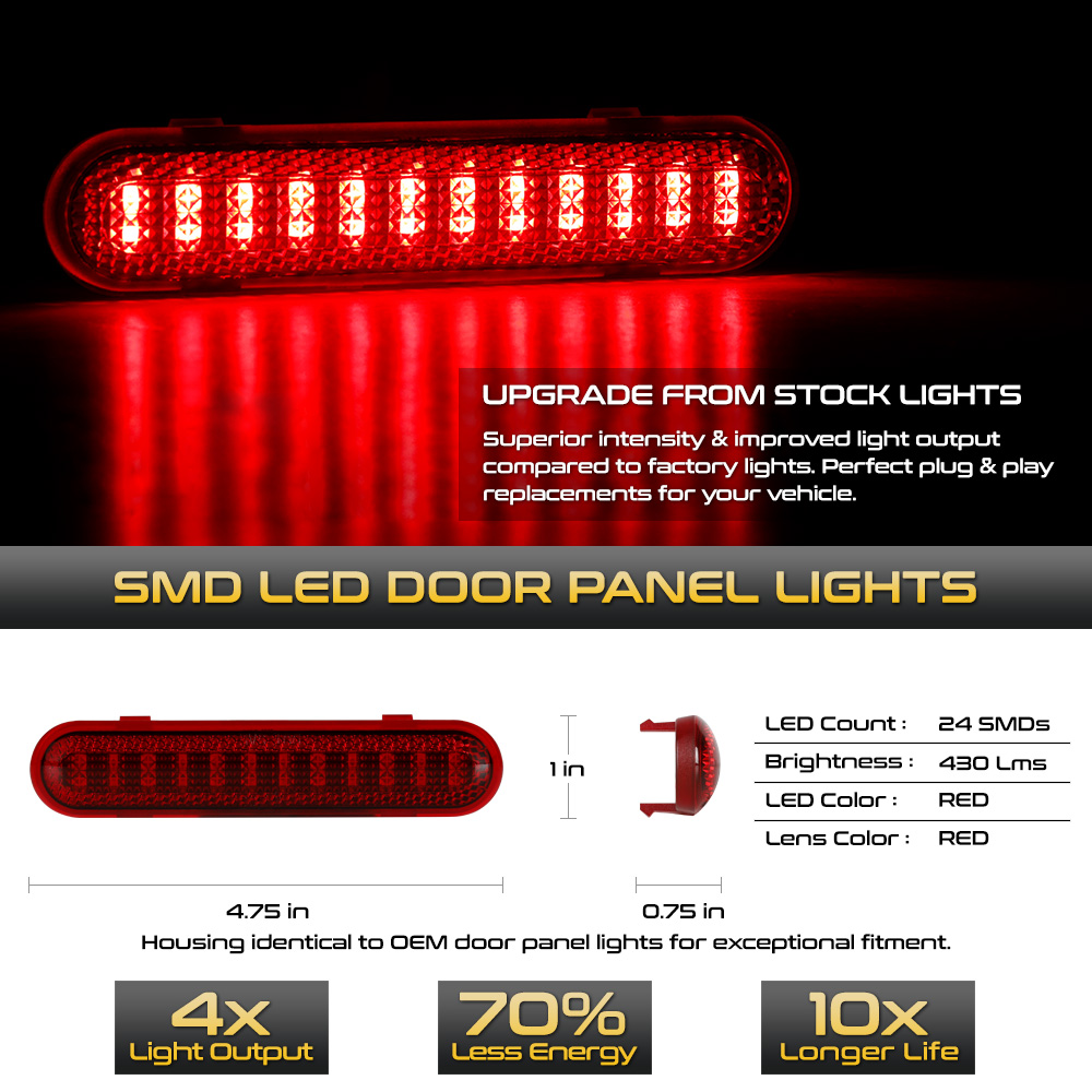 Chevy Silverado / GMC Sierra Crew Red LED Interior Door Panel Light ...