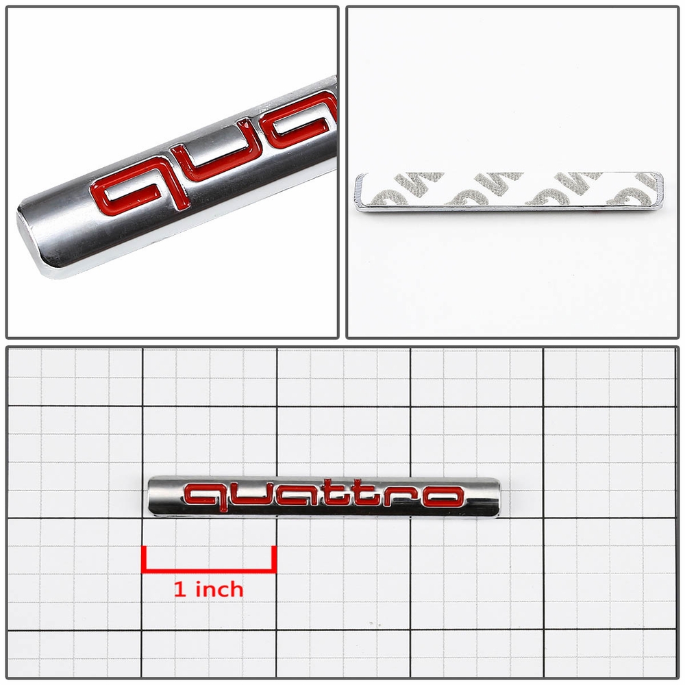 Chrome Finish Metal Emblem - Quattro - Red Letters