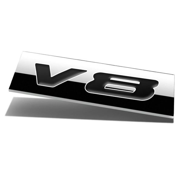 Chrome Finish Metal Emblem - V8 - Black Letters