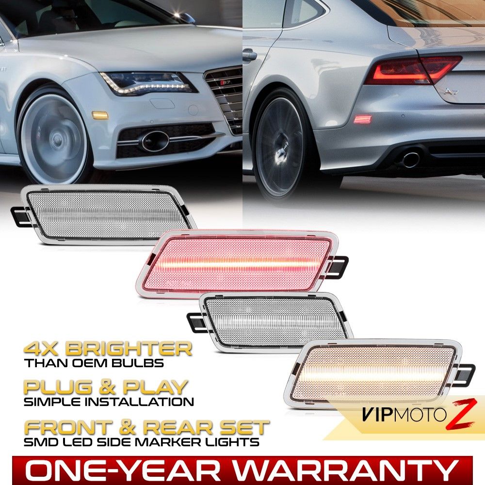 Front+Rear LED Amber Red Side Marker Lights For 2012-2017 Audi A7 S7