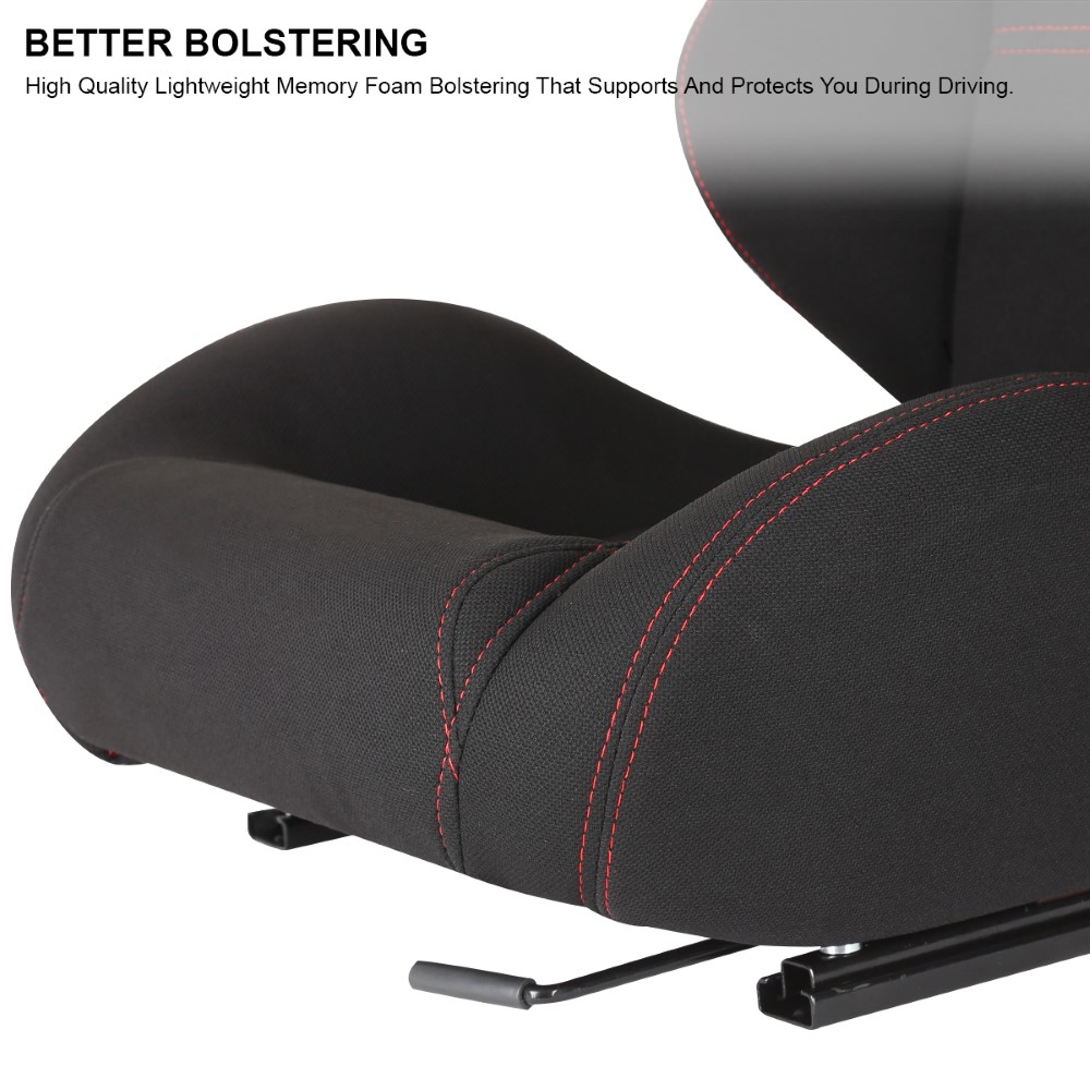 Fully Reclinable Black Cloth Bucket Racing Seat w/ Sliders - Driver ...