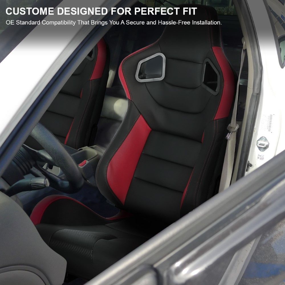 Fully Reclinable Black & Red PVC Leather Carbon Fiber Style Bucket ...