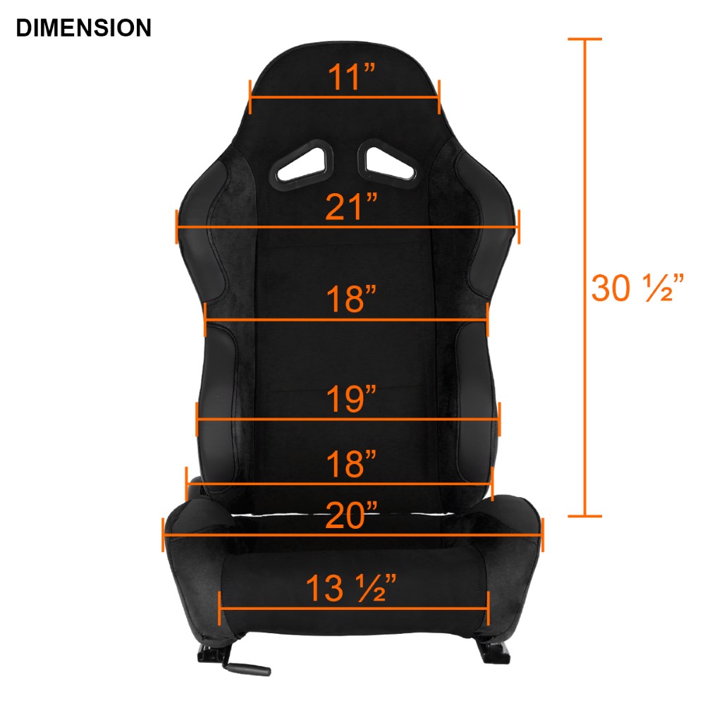Fully Reclinable Black Suede Bucket Racing Seat w/ Sliders - Passenger ...