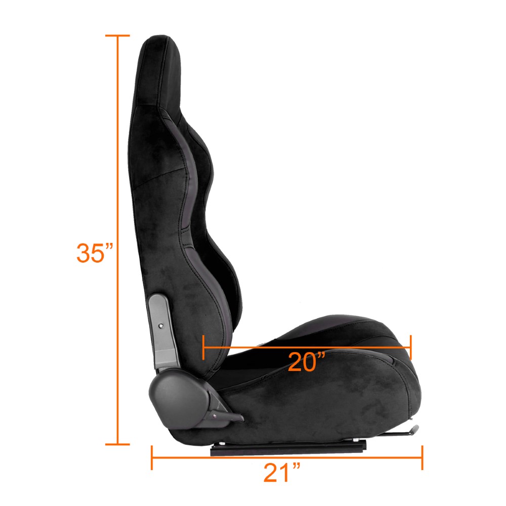 Fully Reclinable Black Suede Bucket Racing Seat w/ Sliders - Passenger ...