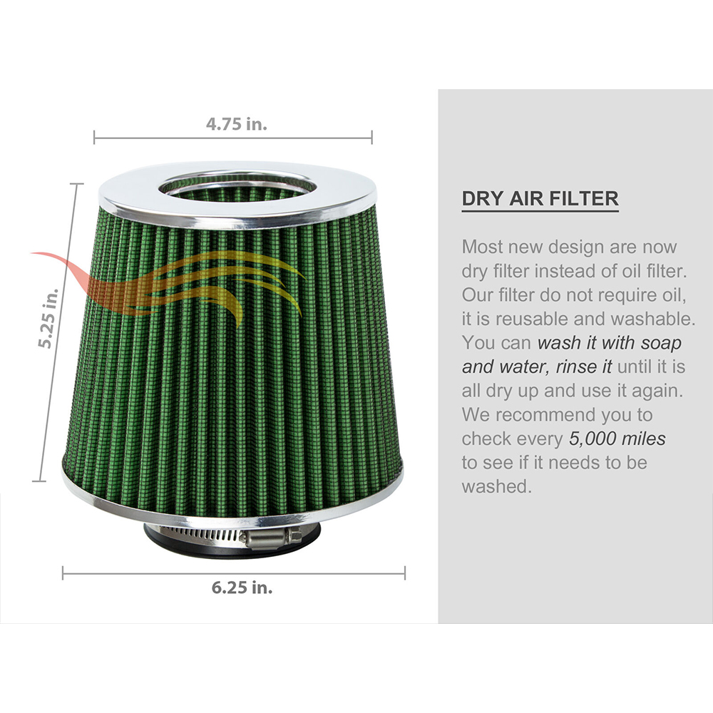Green 3.5" 76Mm Inlet Cold Air Intake Cone Replacement Quality Dry Air ...