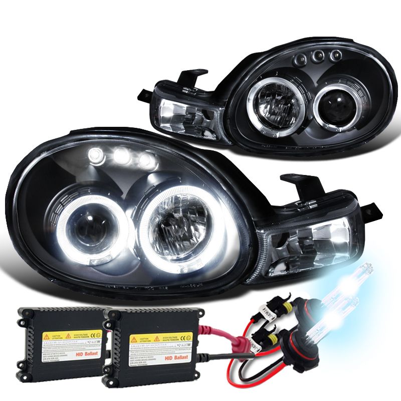 HID Xenon + 00-02 Dodge Neon Euro Style Crystal Headlights - Black