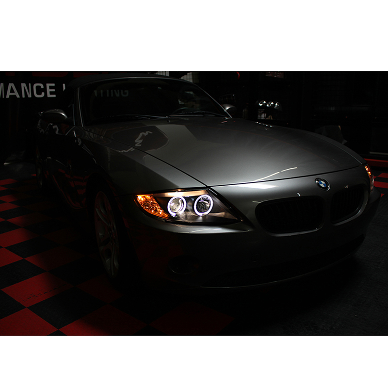 HID Xenon + 03-08 BMW Z4 E85 Angel Eye Halo Projector Headlights - Black
