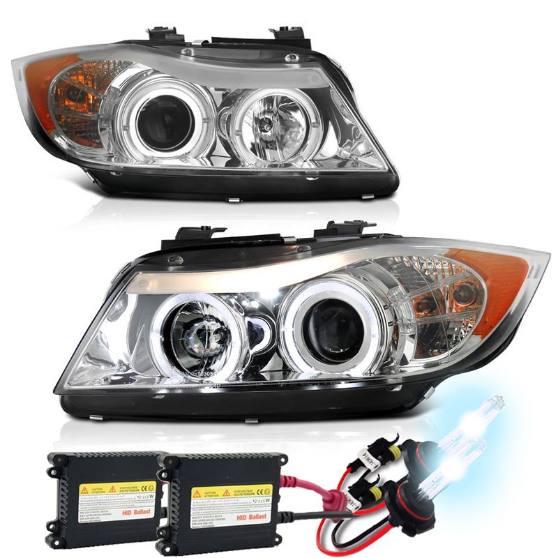 HID Xenon + 06-08 BMW E90 3-Series Sedan Angel Eye Halo Projector ...