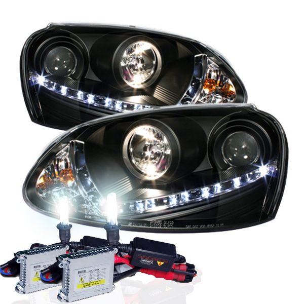 HID Xenon + 06-09 Volkswagen GTI / Jetta / Rabbit DRL LED Projector Headlig