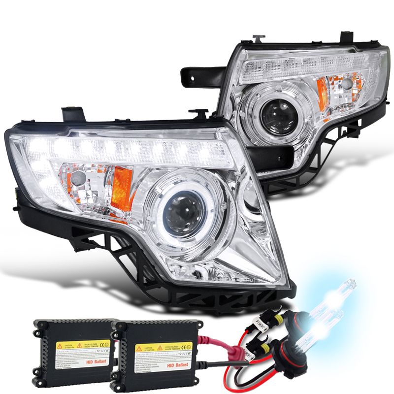 HID Xenon + 07-10 Ford Edge Halo & LED DRL Projector Headlights - Chrome