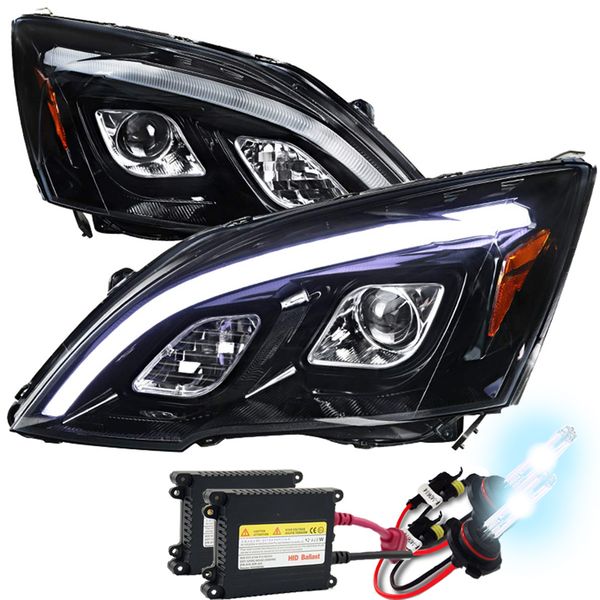 HID Xenon + 07-11 Honda CR-V LED DRL Projector Headlights - Gloss Black