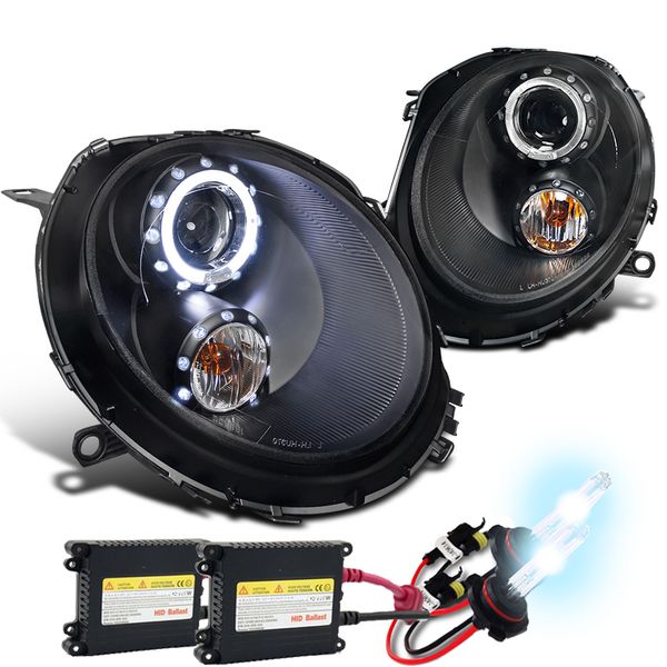 HID Xenon + 07-11 Mini Cooper Angel Eye Halo Projector Headlights - Black