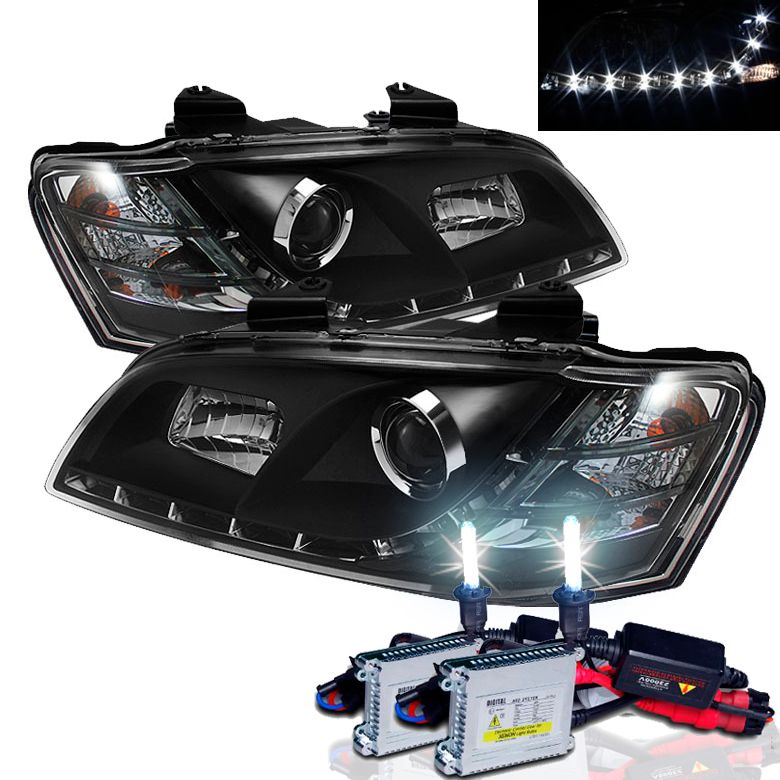 HID Xenon + 08-10 Pontiac G8 DRL LED Strip Projector Headlights - Black